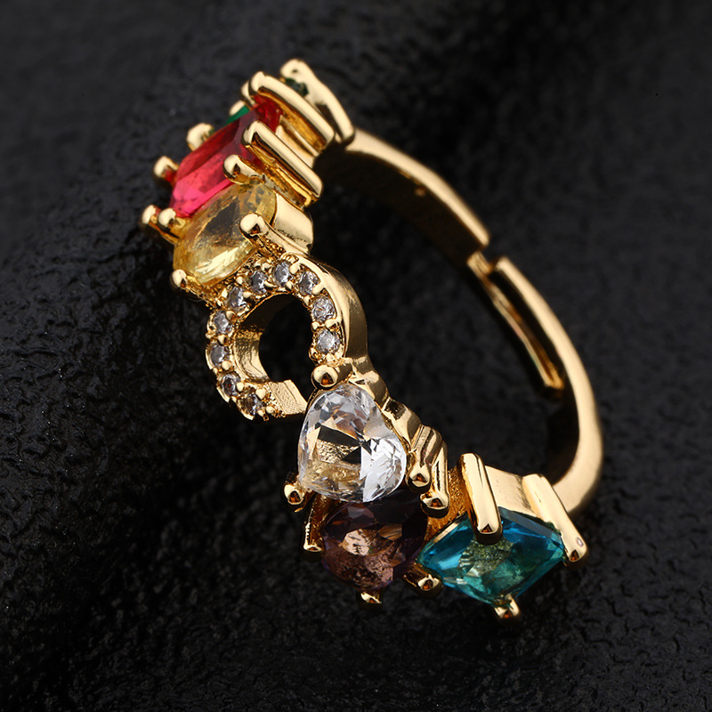 Adjustable Letter C Ring, Copper Inlaid Zircon Crystal Plated Real Gold ...